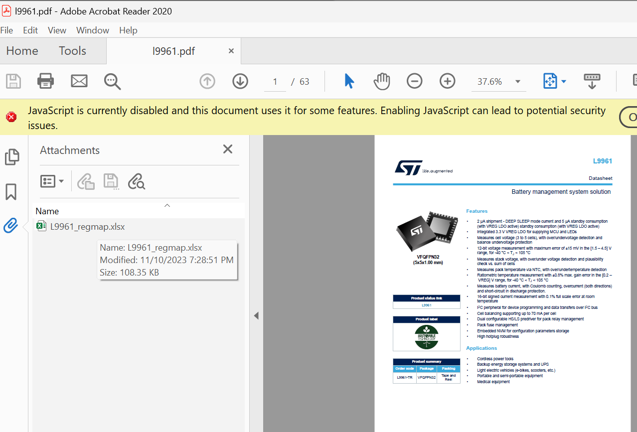 Solved: L9961 Register Map Missing - STMicroelectronics Community