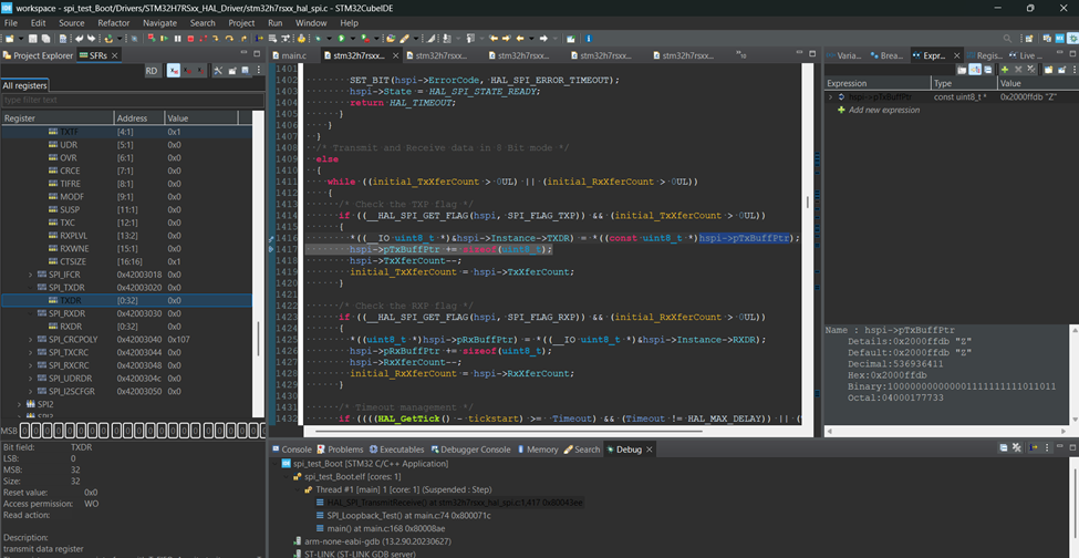 NUCLEO-H7S3L8 SPI Transmission Issue - TXDR Regist... - STMicroelectronics Community
