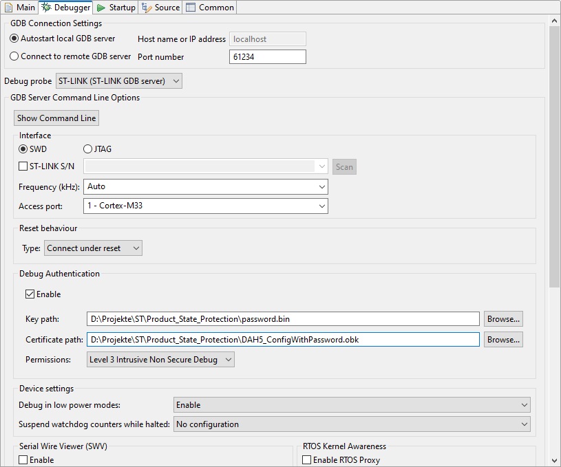 Solved: Debug autentification with certificate on STM32H56... - STMicroelectronics Community