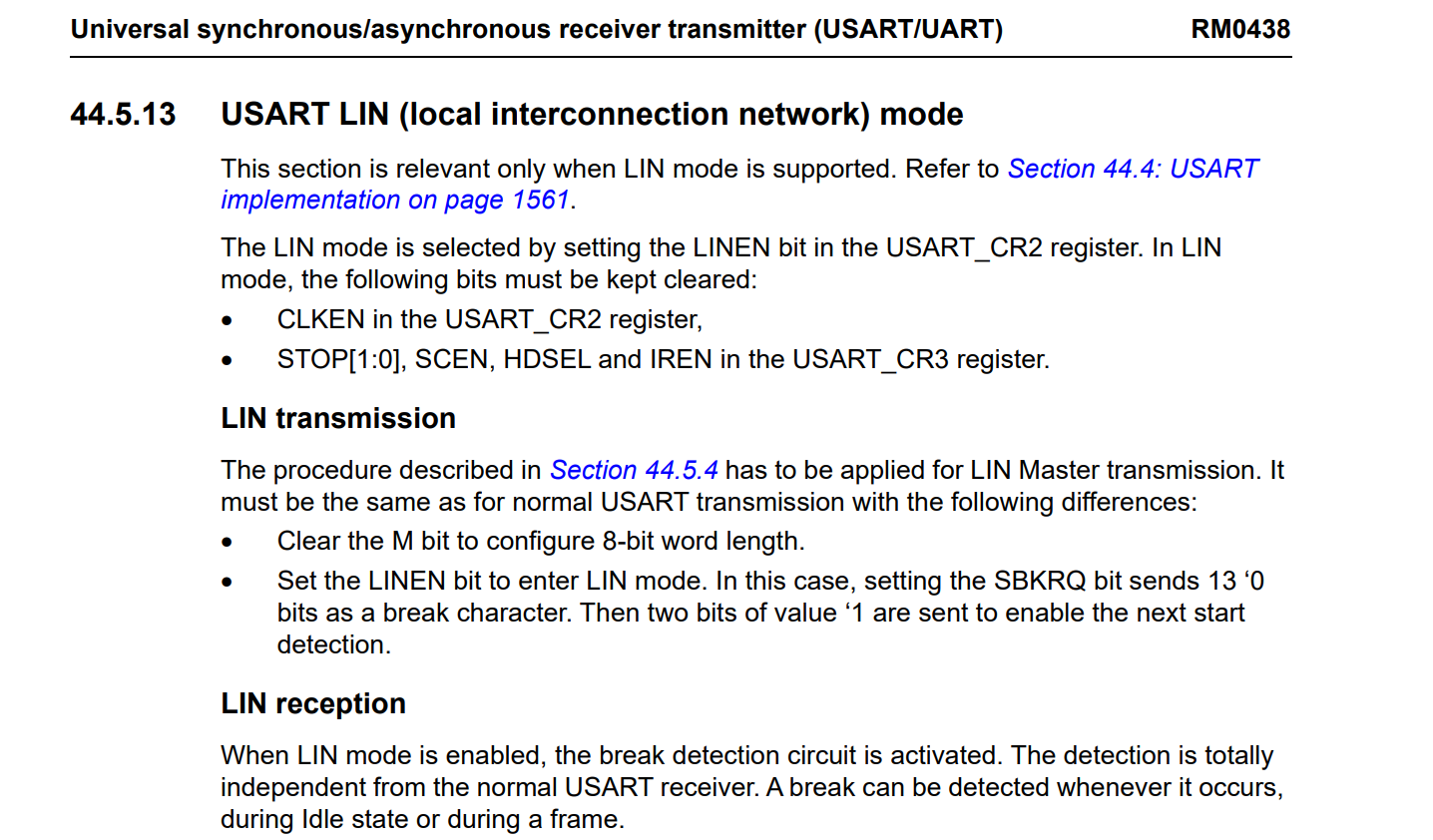 Hardware implementation of LIN bus using USART1 on... - STMicroelectronics Community