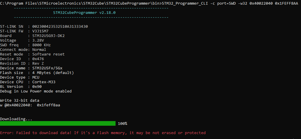 Solved: STM32U5G9 fail to program with the recent CubeProg... - STMicroelectronics Community