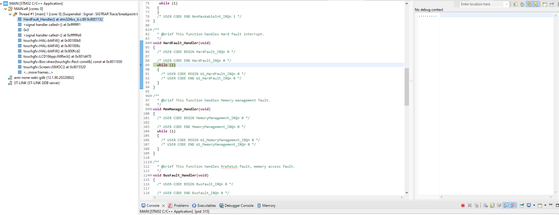 Solved: Touch GFX Hard Fault - STMicroelectronics Community