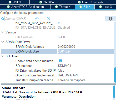 CubeMX FileX Maximum SRAM Disk Size - STMicroelectronics Community