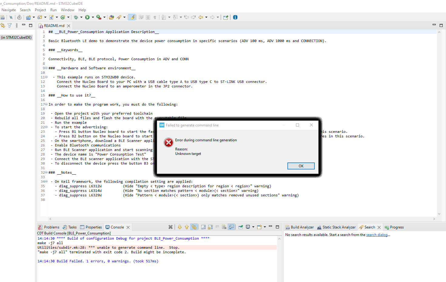 Solved: Unable to build example projects NUCLEO-WB05KZ - STMicroelectronics Community