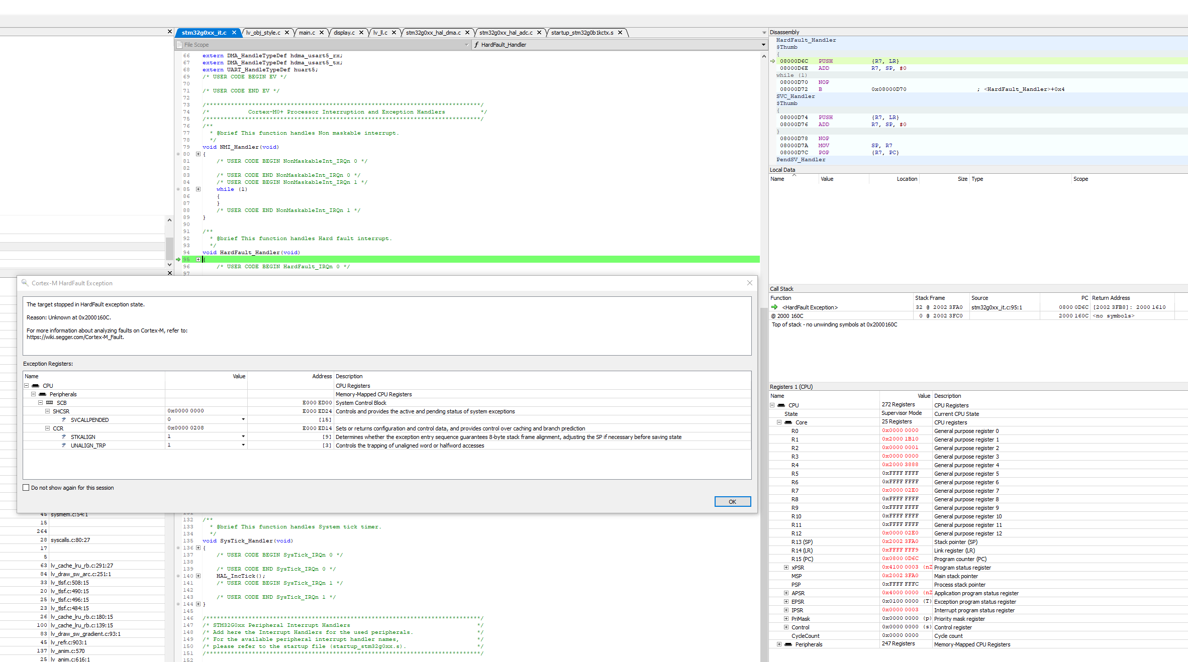 Solved Hard Fault With Stm32g0b1 And Lvgl Stmicroelectronics Community