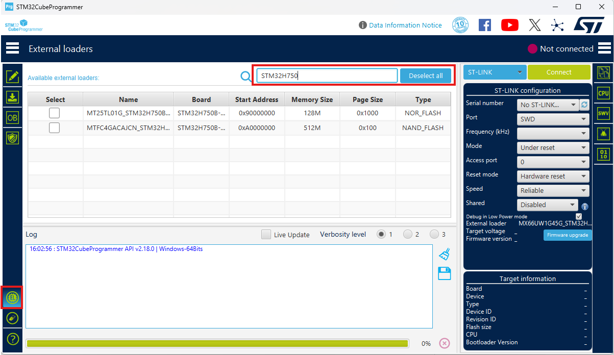 External loader for STM32H750 discovery - STMicroelectronics Community