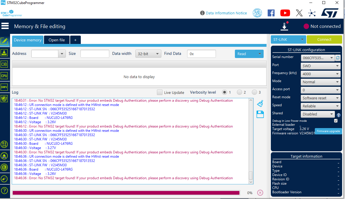 Solved Error No Stm32 Target Found Stmicroelectronics Community