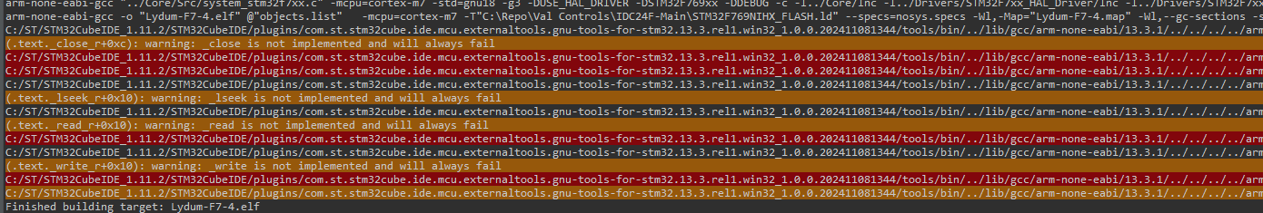 (.text._close_r+0xc): warning: _close is not imple... - STMicroelectronics Community