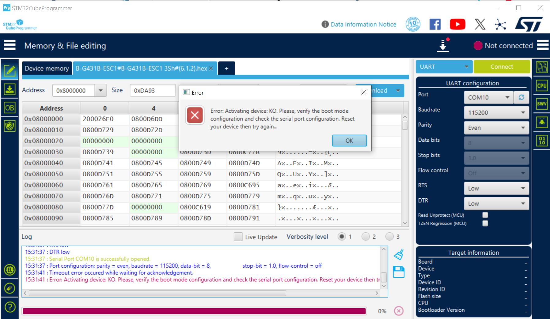 B-G431B-ESC1 can't connect to Motor Profiler - STMicroelectronics Community