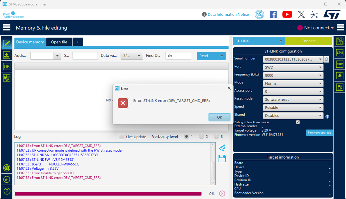 Solved: Bricked two STM32WBA55 NUCLEO boards by flashing i... - STMicroelectronics Community