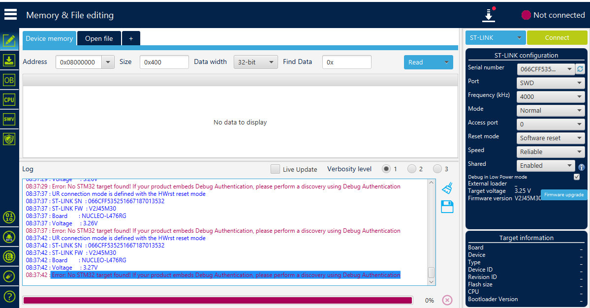 Solved Error No Stm32 Target Found Stmicroelectronics Community