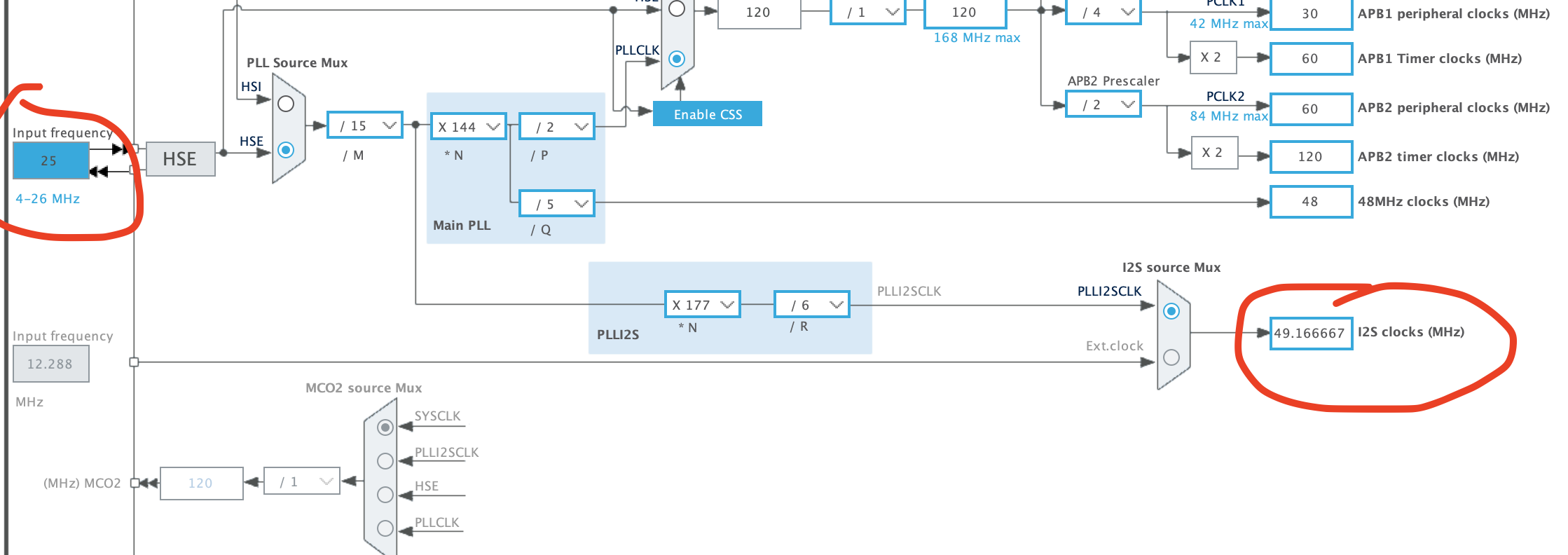 I2S Clock in CubeIDE Clock Configuration seems unr... - STMicroelectronics Community
