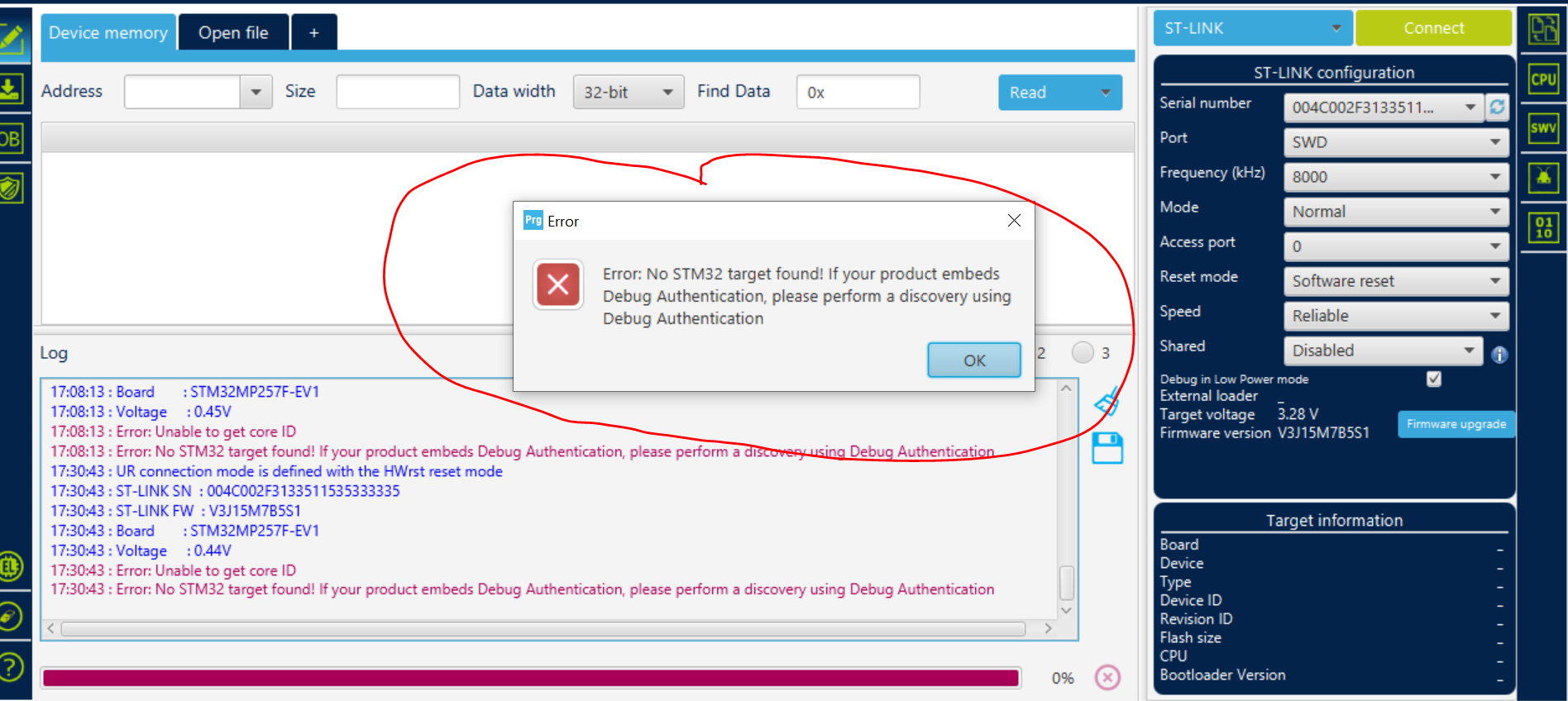 Cannot Connect To Stm32mp257f Ev No Stm32 Target Stmicroelectronics Community