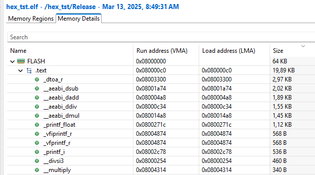 Solved: Save flash when using printf and floating-point on... - STMicroelectronics Community