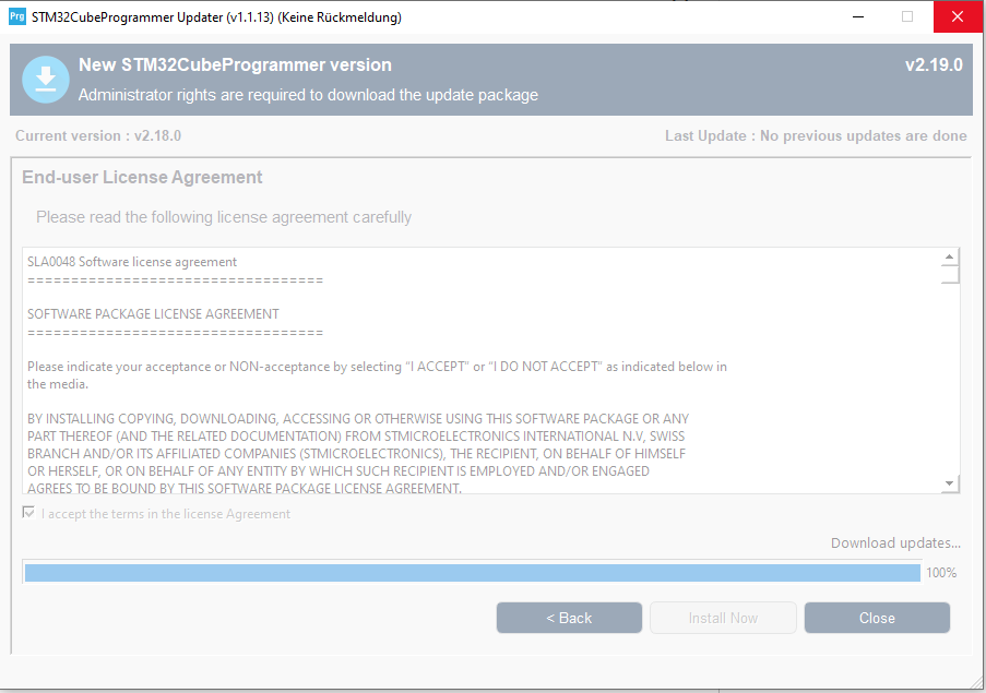 Update STM32CubeProgrammer 2.16.0 -> 2.17.0 failes - STMicroelectronics ...