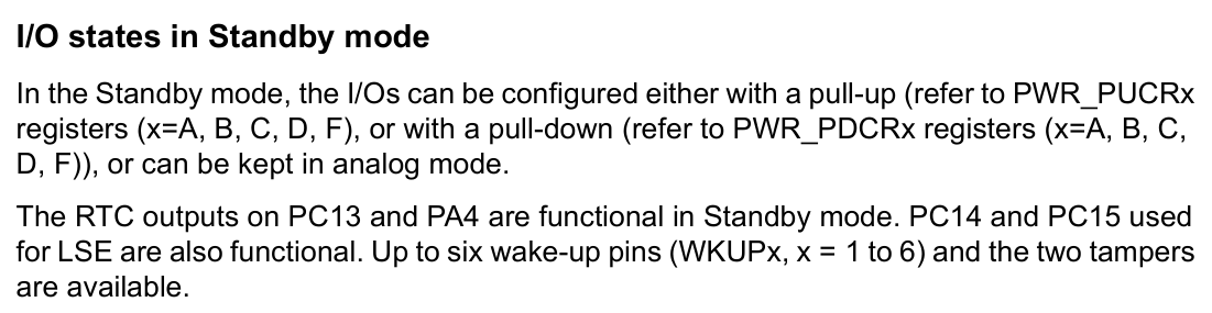 GPIOs configurations in low-power Standby Mode: ST ...