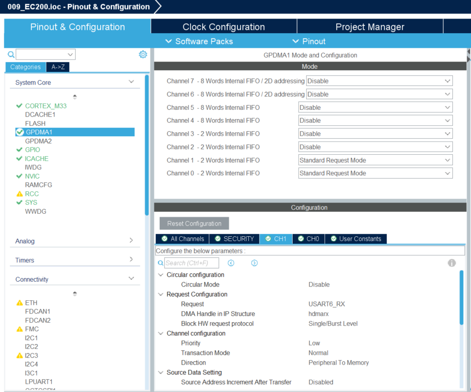 How to configure GPDMA in STM32H563ZI for USART - STMicroelectronics Community