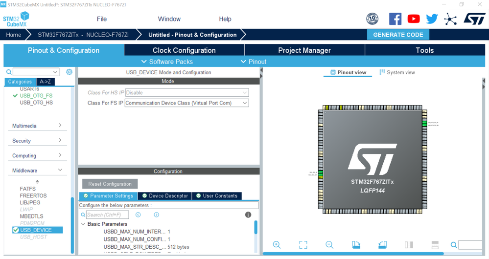 Stm32cubeide Not Creating Middleware Usbdevice Stmicroelectronics Community