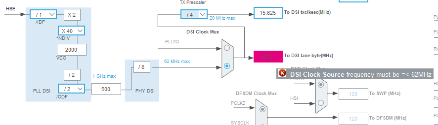 Why DSI clock can't set to more than 500M in STM32 ...