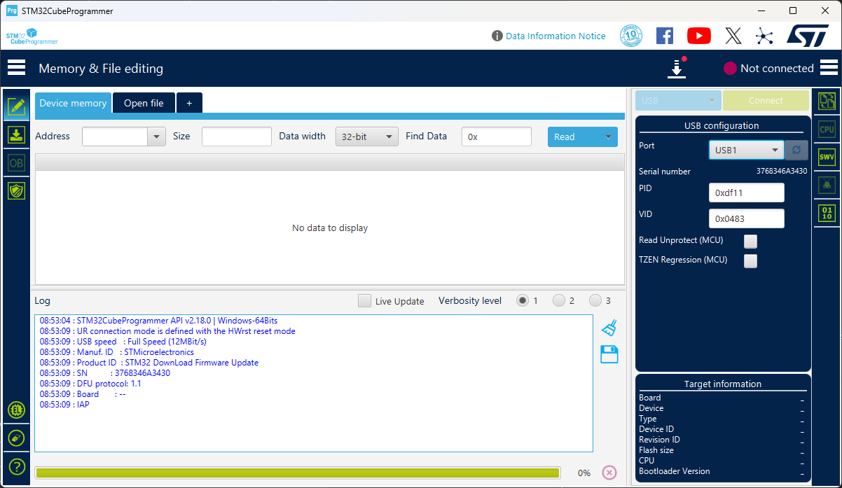 Solved: Output log showing HWrst mode while it's connected... - STMicroelectronics Community