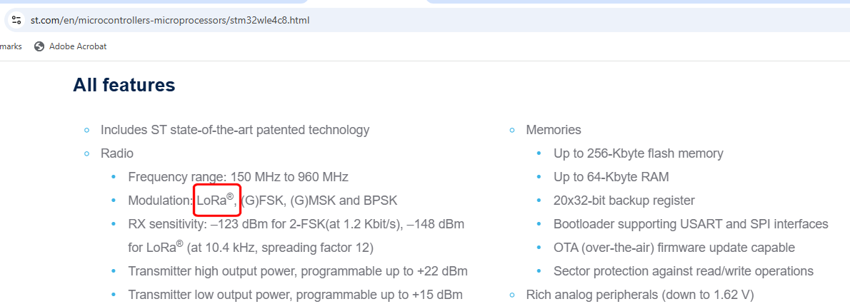 STM32WLE4 details incorrect - no LoRa? - STMicroelectronics Community