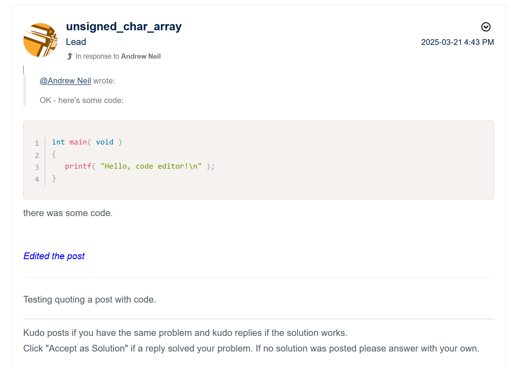 Text editor issue: quoting with code blocks is sti... - STMicroelectronics Community
