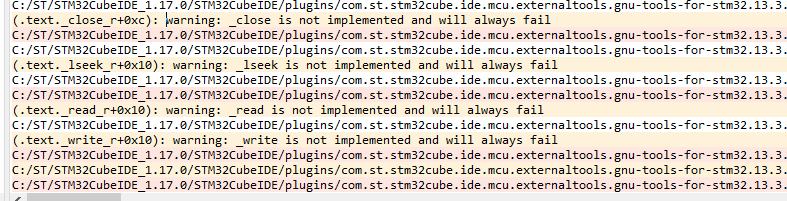 (.text._close_r+0xc): warning: _close is not imple ...