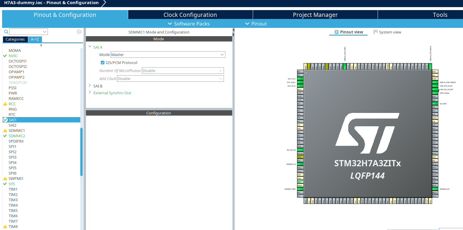 Solved: on H7A3 no SAI configuration in Cube - Bug report - STMicroelectronics Community