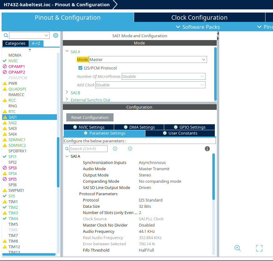 Solved: on H7A3 no SAI configuration in Cube - Bug report - STMicroelectronics Community