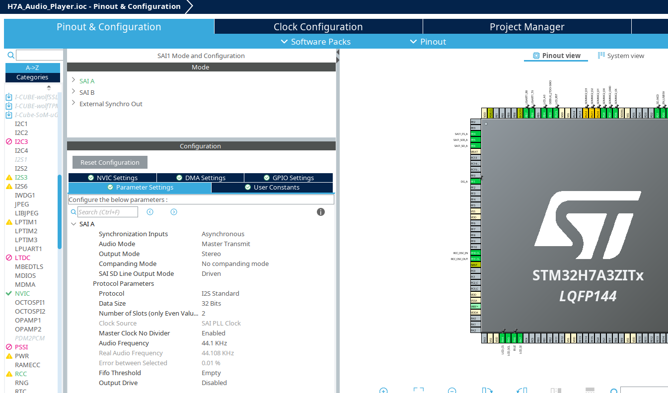 Solved: on H7A3 no SAI configuration in Cube - Bug report - STMicroelectronics Community