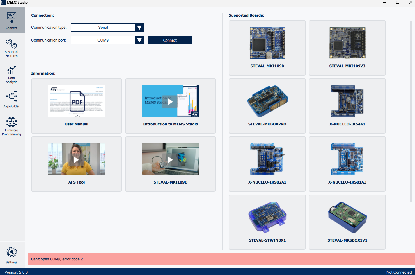 stuck trying to get STEVAL MKBOXPro connected - STMicroelectronics Community
