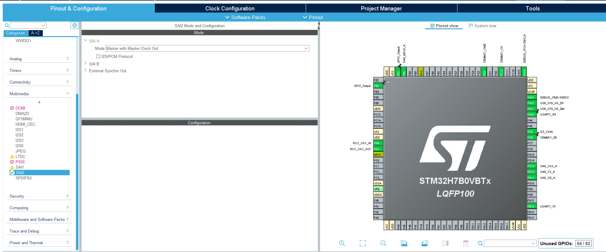 Solved: H7B0VBT SAI2 configuration stuck at loading - STMicroelectronics Community