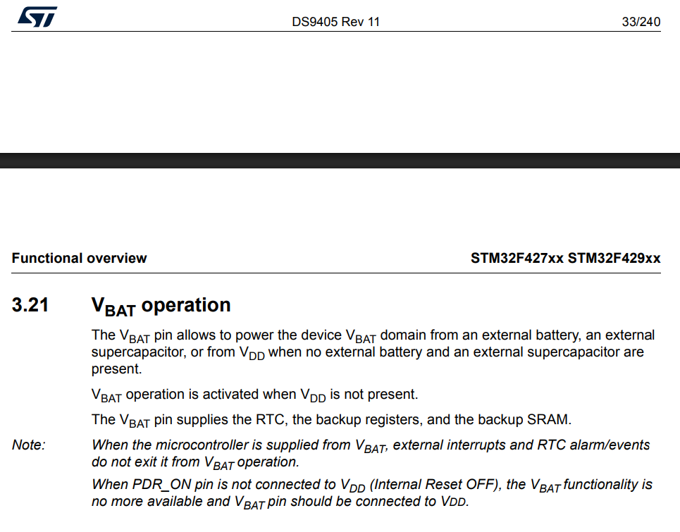 What Is The Vbat Function Stmicroelectronics Community