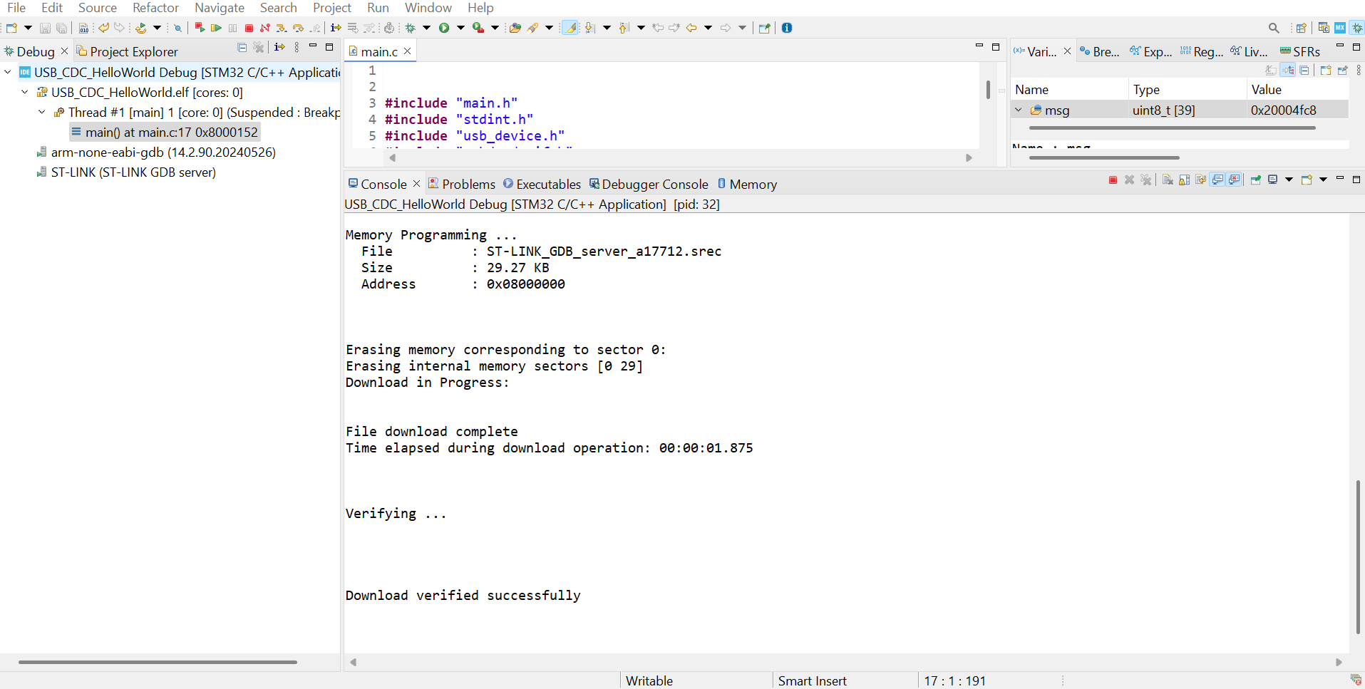 STM32 USB-CDC to create a virtual comport - STMicroelectronics Community