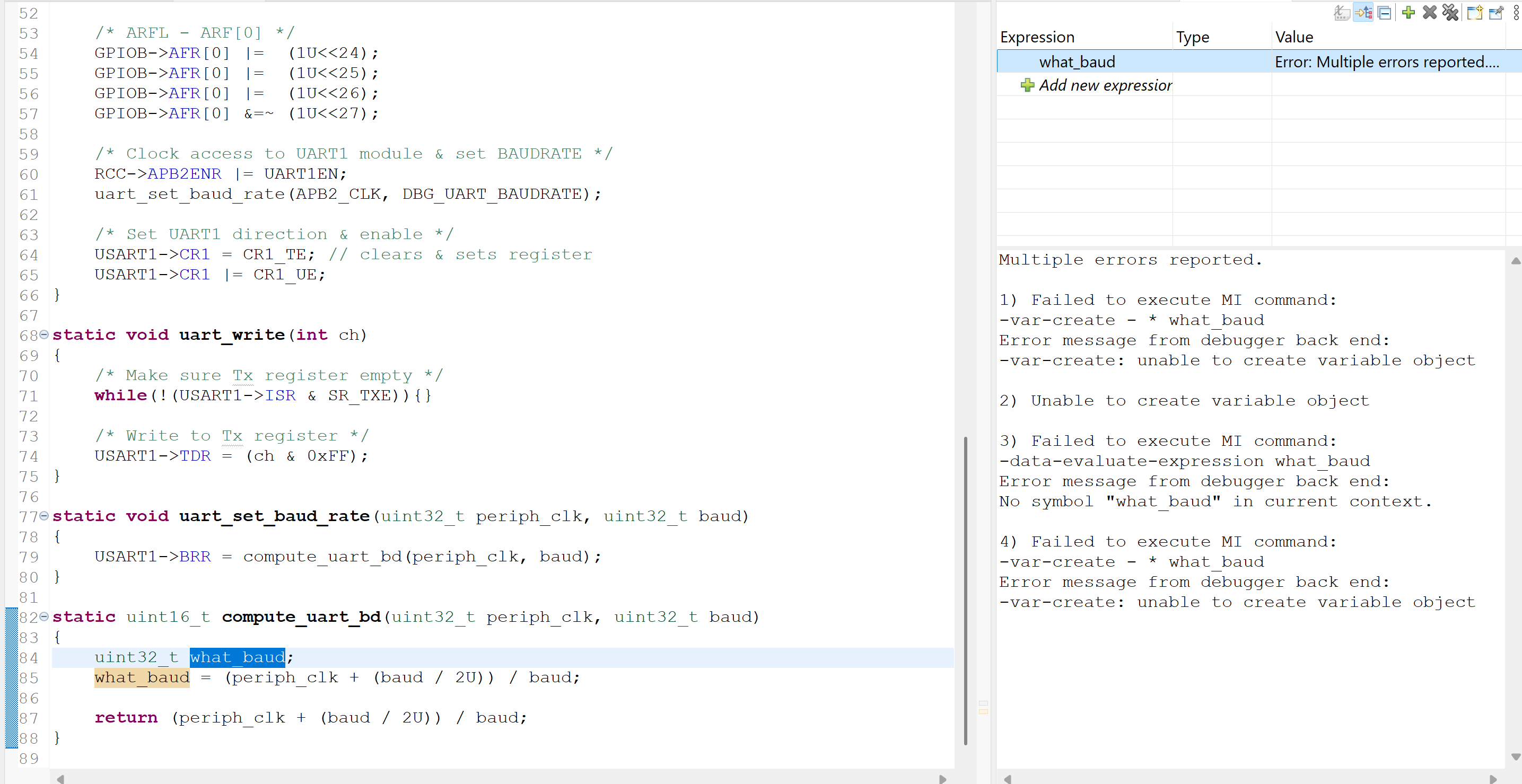 Solved: Debug - watch variable error - STMicroelectronics Community