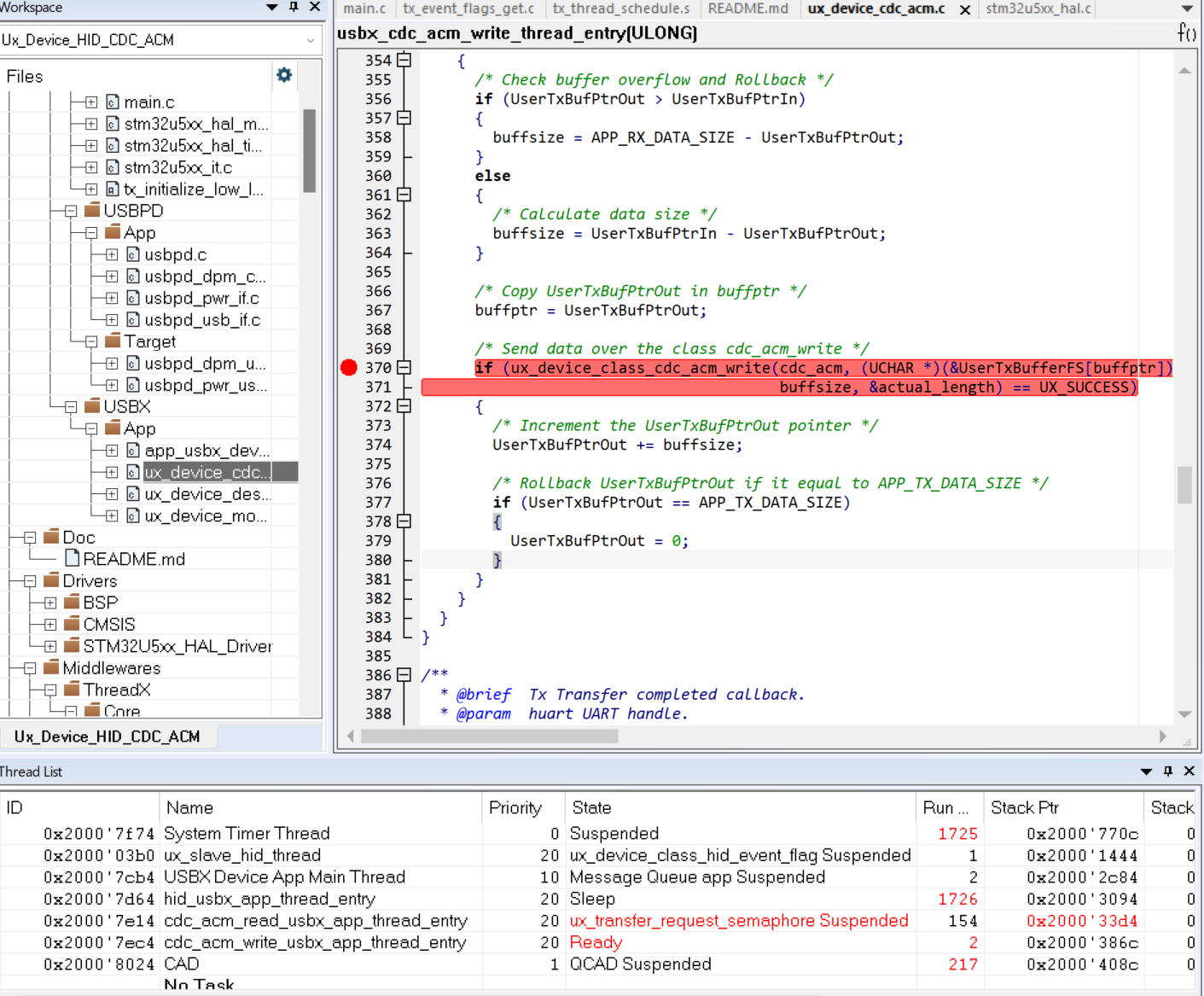 Ux_DEVICE_HID_CDC_ACM example for the B_U585I-IOT0 ...