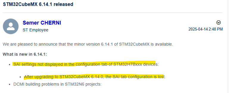 STM32H7A3 enabling SAI1 with I2S_CLKIN error? - STMicroelectronics Community