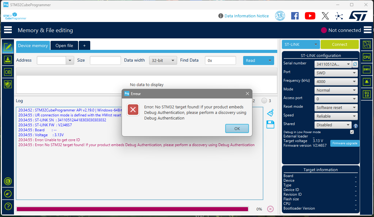 Problem Connecting STM32L031F6P6 to ST-LINK (Error... - STMicroelectronics Community