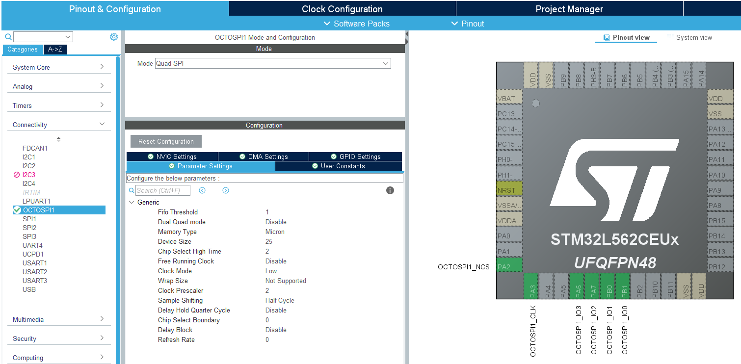 OSPI in Quad SPI Mode Configuration - STMicroelectronics Community