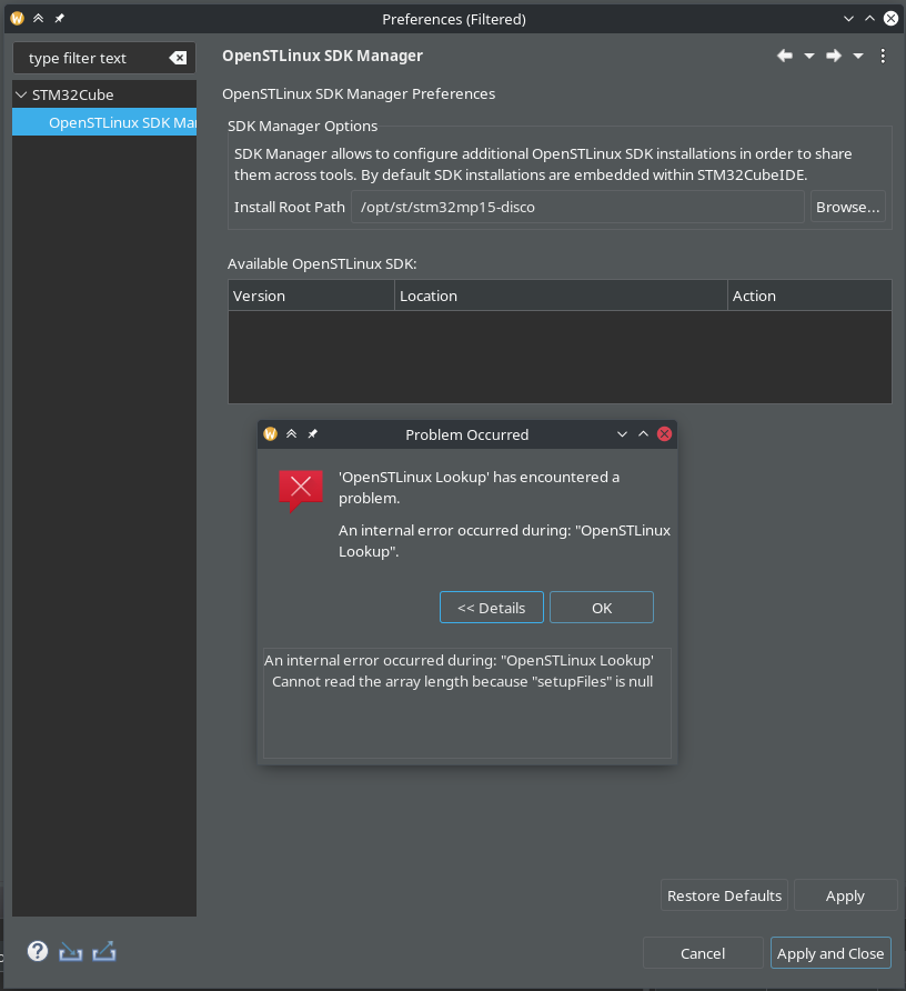 Solved Cubeide Openstlinux Sdk Manager No Sdks Available Stmicroelectronics Community