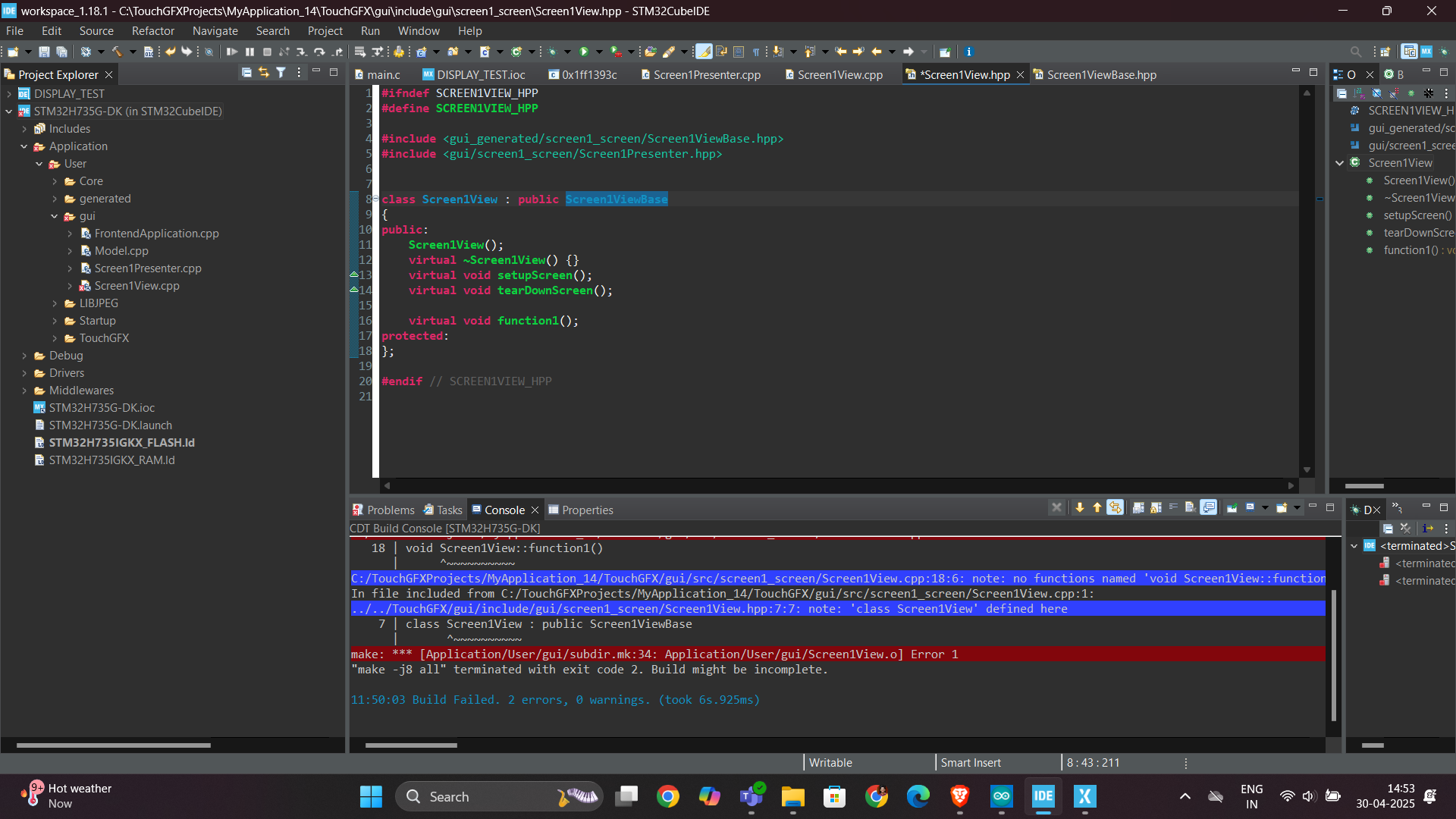 Solved: [Build Error] "function1 not declared" in Screen1V... - STMicroelectronics Community