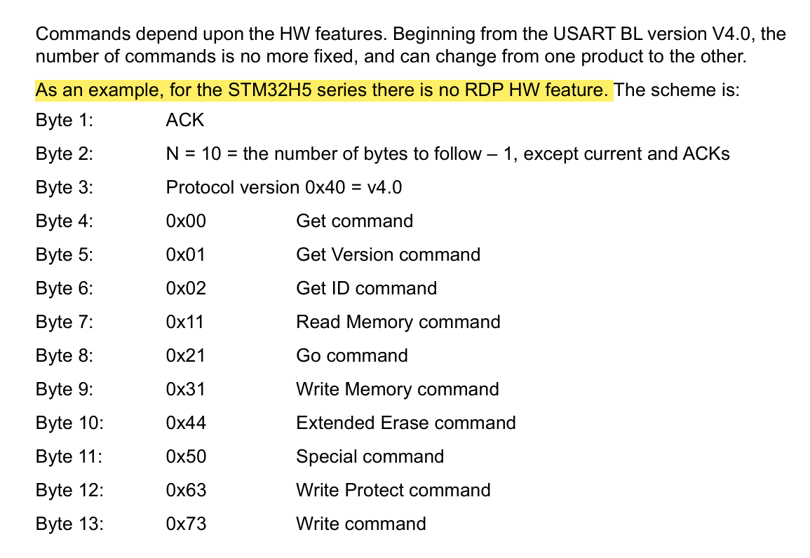 Stm32h503 Uart Bootloader Read Protection Stmicroelectronics Community