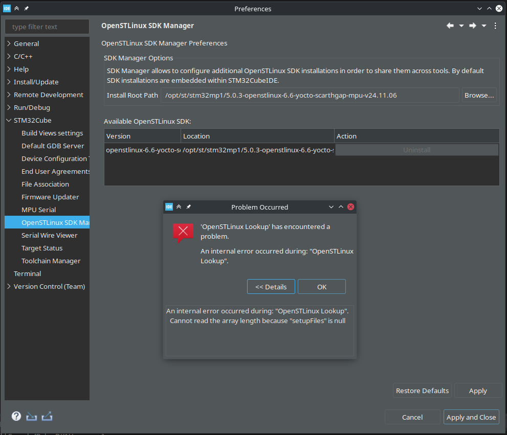 Solved Cubeide Openstlinux Sdk Manager No Sdks Available Stmicroelectronics Community