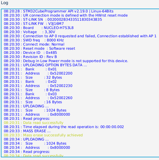 Solved: Unable to connect to target device - STM32H7S3L8H6... - STMicroelectronics Community