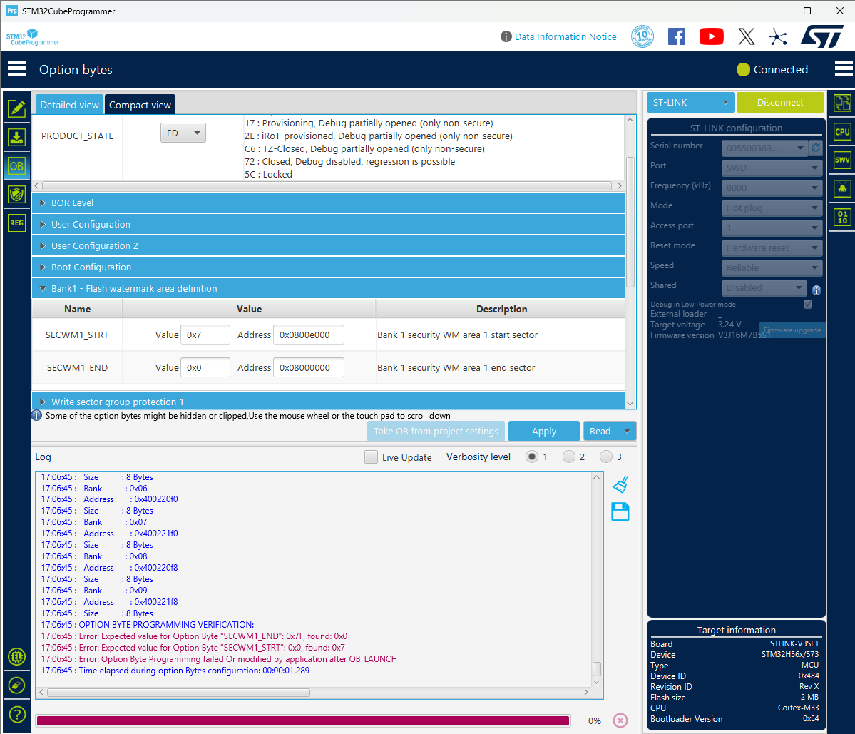 Solved: Cannot update option_bytes using CubeProgrammer ...