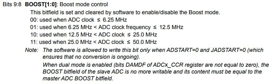 Solved: STM32H7 ADC_CR Boost bits - STMicroelectronics Community