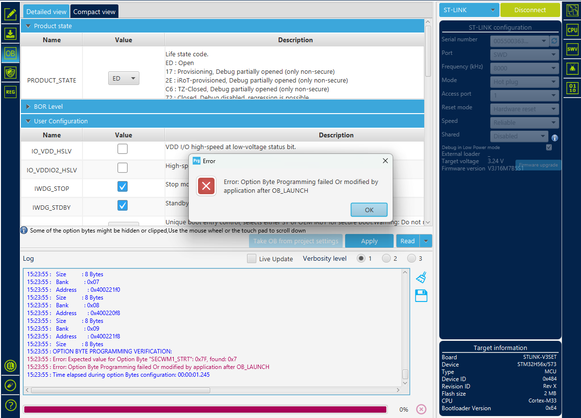 Solved: Cannot update option_bytes using CubeProgrammer ...