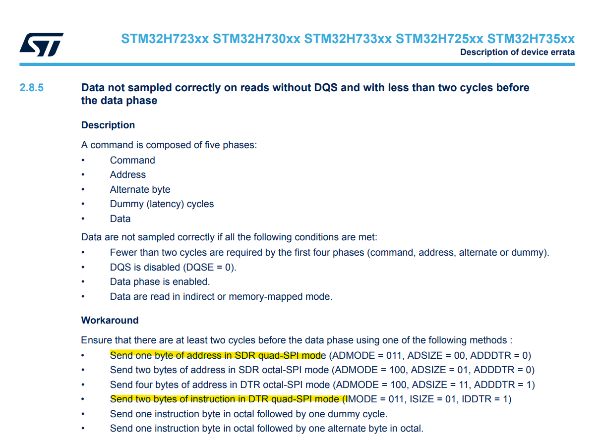Changing octospi to quadspi configuration on STM32... - STMicroelectronics Community