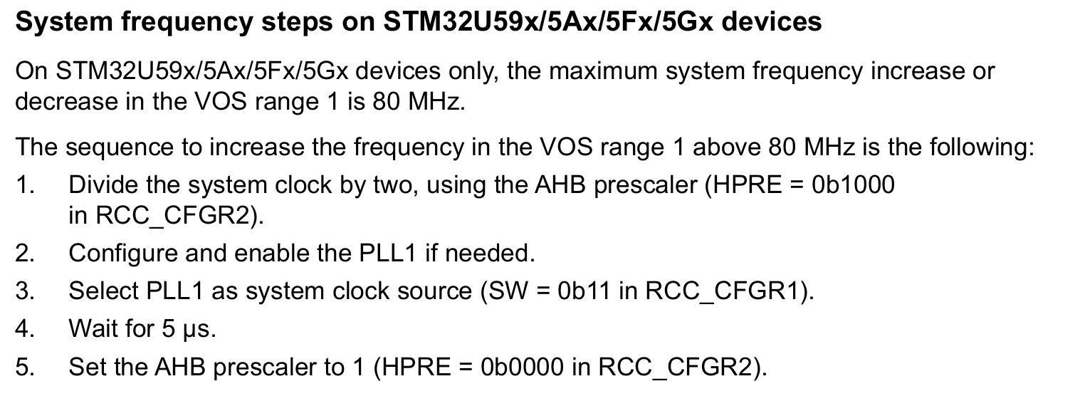 Solved: STM32U5A5 Hard fault setting SYSCLK > 64Mhz - STMicroelectronics Community