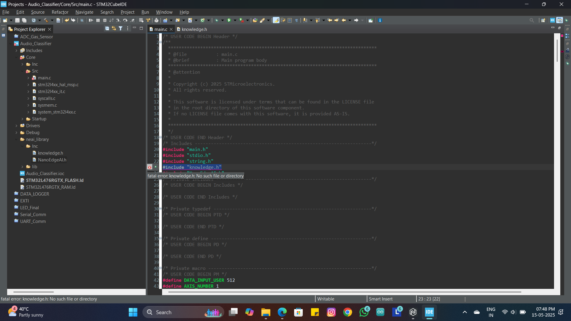 Solved: Fixing "knowledge.h: No such file or directory" Er... - STMicroelectronics Community